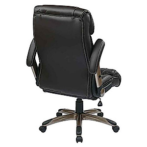 Office Star ECH Series High Back Executive Bonded Leather Office Chair with Adjustable Padded Flip Arms, Espresso with Cocoa Coated Base