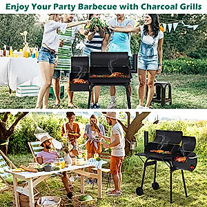 Charcoal Grills 43 Inch Outdoor BBQ Grill Portable Camping Grill Charcoal Smoker with Wheels for 6-10 People Outdoor Camping, Picnics, Patio and Backyard Cooking, Black