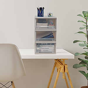 Gloreen 18 L Plastic Storage Drawer Unit, Stacking Desktop Drawer Boxes, 3 Pack