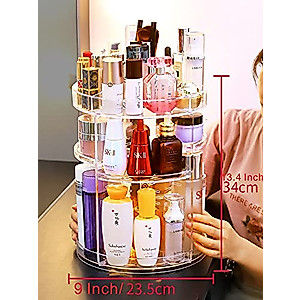 Cq acrylic 360 Degree Rotating Makeup Organizer for Bathroom,4 Tier Adjustable Spinning Cosmetic Storage Cases and Make Up Holder Display Cases,Clear