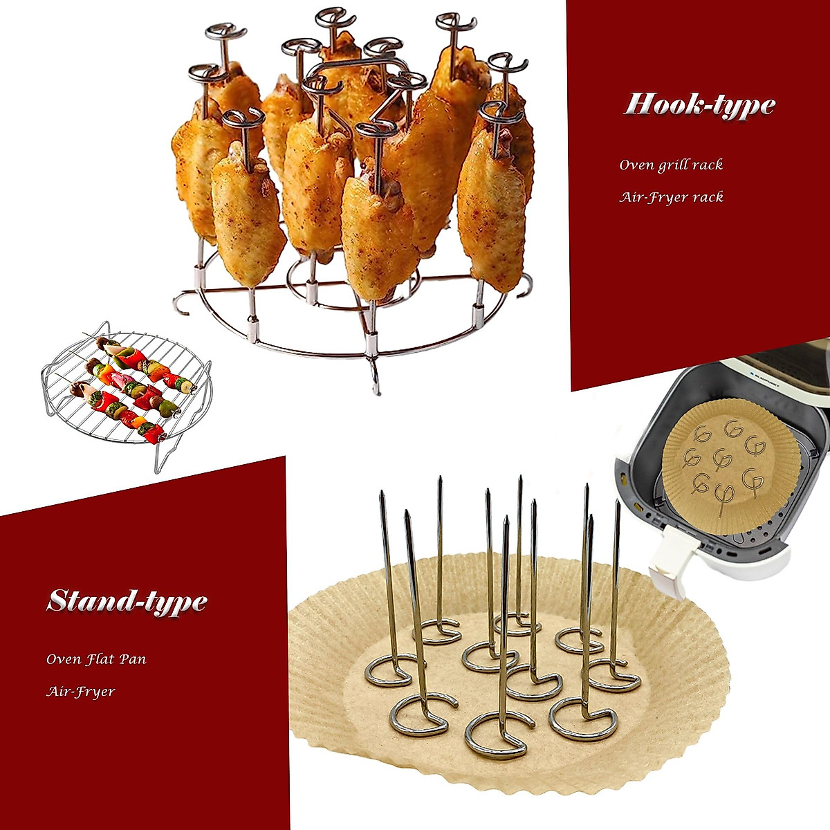 BBQ Vertical Skewers Sticks Stainless Steel Barbecue Grill Skewers for Air Fryer Stainless Steel Skewer Stand Air Fryer Grill Accessories
