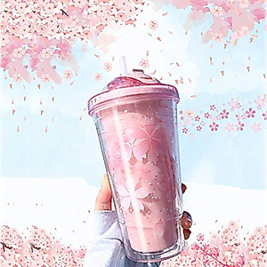 PMCDS2G Insulated Tumbler with Lid and Straw Double Wall Reusable Leakproof 16oz Travel Tumbler Cup Water Bottle BPA Free - Pink