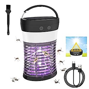 Bug Zapper, Portable LED Flashlight Bug Zapper Lamp, with Solar and USB Rechargeable Battery, SOS Emergency, with 3 Lighting Modes for Camping, Hiking, Backyard , Patio , Office and Traveling