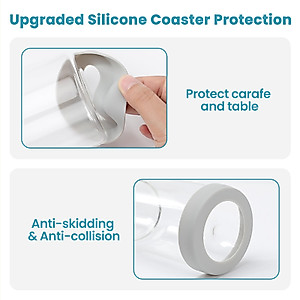 Wikapy Bedside Water Carafe and Glass Set, Night Bedside Carafe with Silicone Coaster, Water Carafe with Glass Cup for Nightstand Bedroom, Lead-free and Clear Mouthwash Dispenser for Bathroom, 18 OZ