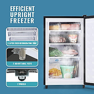 DEMULLER Upright Freezer 3.2 Cu.ft Freezer Single Door Freestanding Mini Freezer with Adjustable Thermostat Small Freezer for Kitchen, Apartment, Basement, Dorm, Black