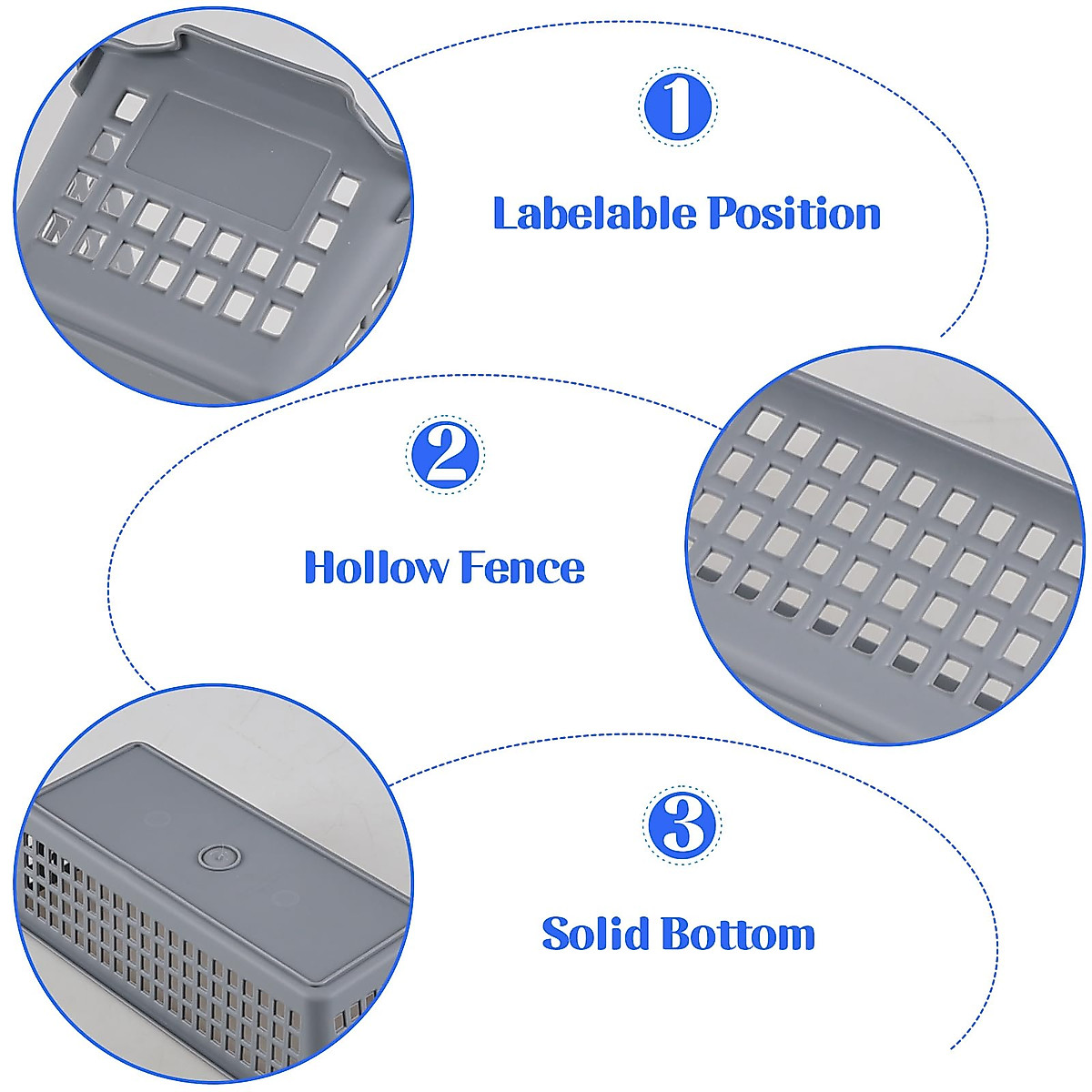 Hayixia Gray Plastic Slim Storage Basket, Small Shelf Organizer Basket Tray, Set of 12