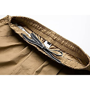 AIFARLD Mens Cargo Pants Elastic Waist Pants Sport Jogger Long Trousers for Hiking Fishing Running Workout Khaki