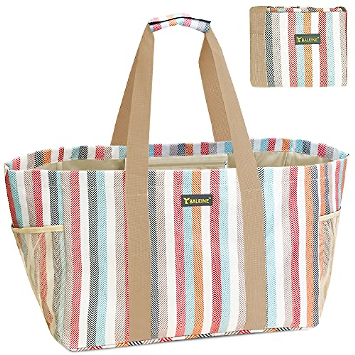 BALEINE Soft 9 Gallon Extra Large Utility Tote, Foldable Reusable Storage Bag (Color Stripe)
