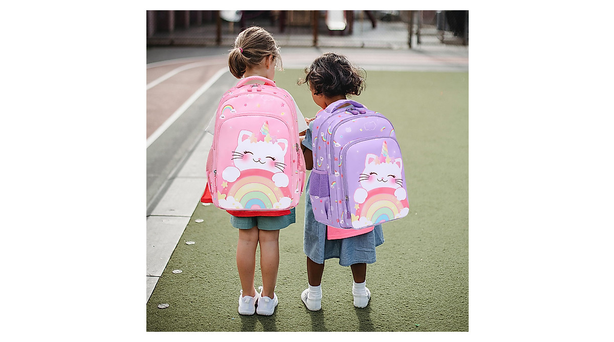Pink Unicorn Cat Backpack Set for Girls - 3PC School Bag