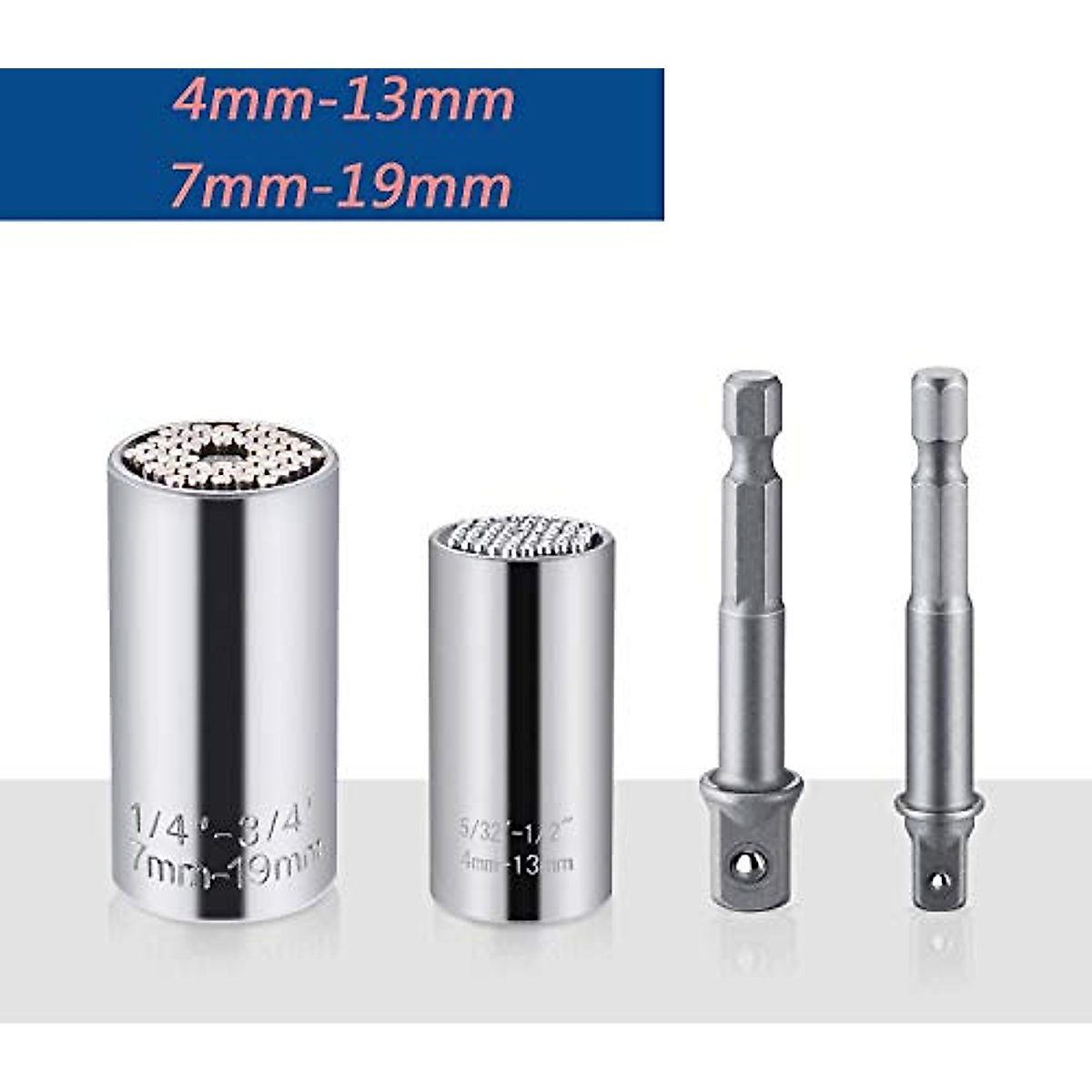 Stocking Stuffers Universal Socket-Multi-function Tools Socket Set，Power Drill Adapter, Steel Super Universal Socket Grip Gadgets for Men,Husband,Boyfriend 1/4- 3/4 (7mm-19mm) & 5/32"-1/2"（4mm-13mm）