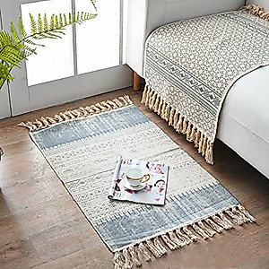 HLOVME Woven Cotton Boho Area Rug with Tassel 2' x 3' Washable Indoor/Outdoor Rugs for Living Room Bedroom Kitchen Hallways Floor