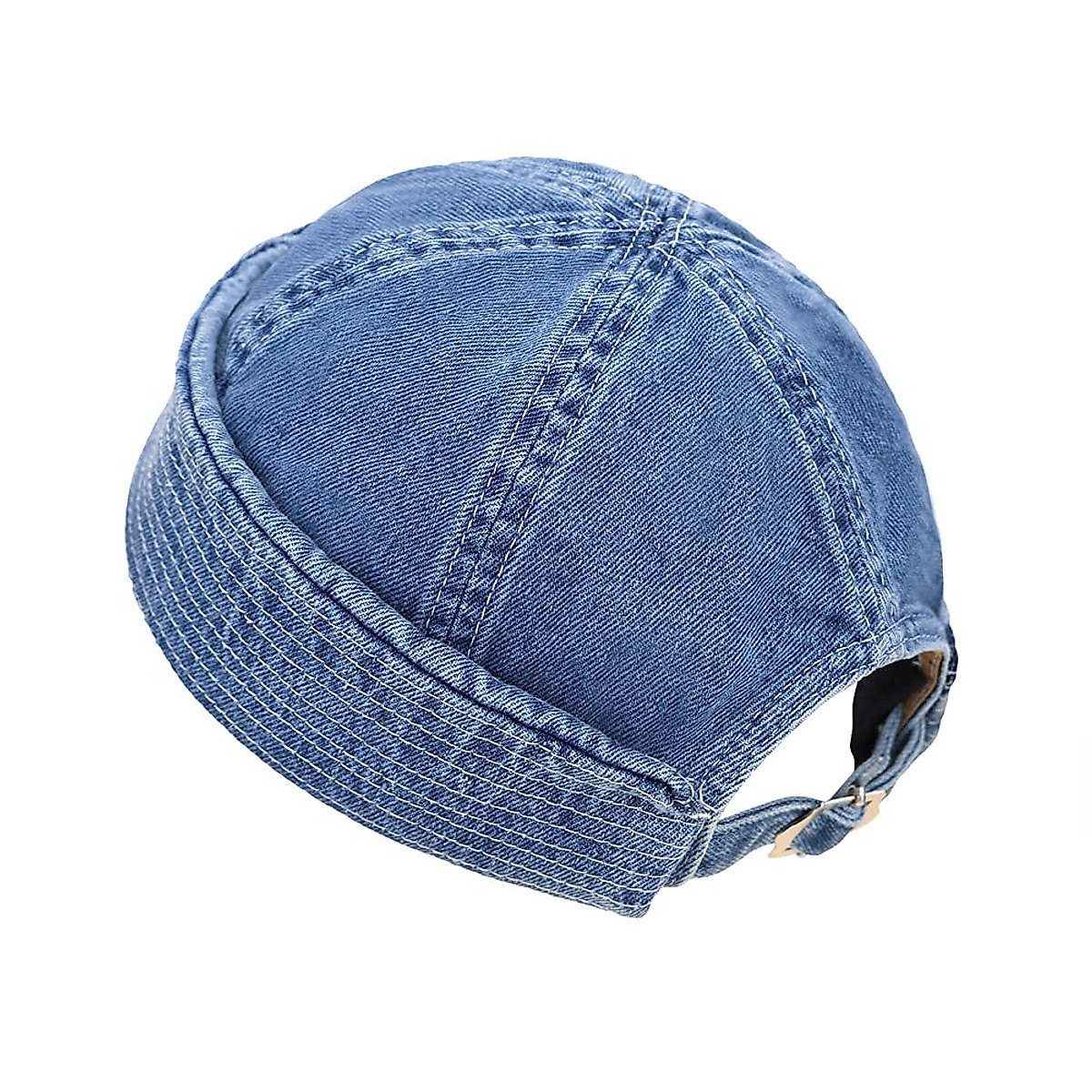 HUIYAO Washed Denim Beanie Hat Vintage Docker Cap for Men Women, Fashion Leisure Brimless Cuff Rolled Harbour Hat Adjustable Fisherman Caps