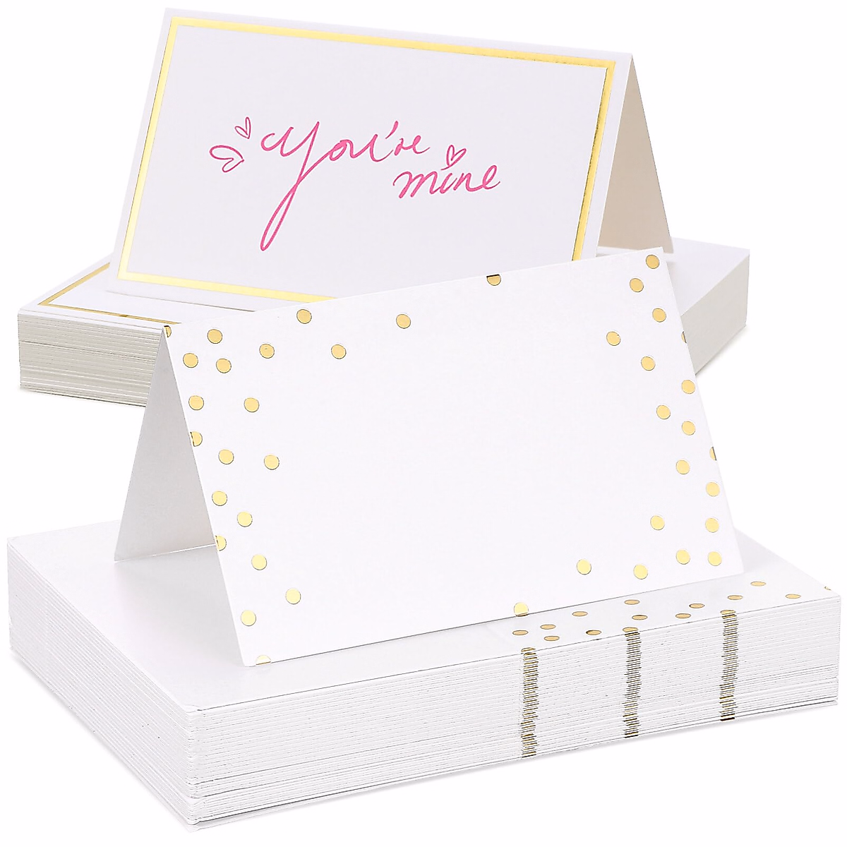HOMSFOU 100pcs Place Cards, Wedding Name Cards Tent Place Cards with Gold Foil Border for Table Setting Weddings Banquets