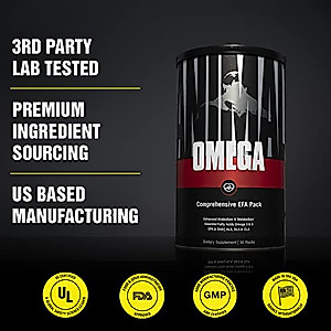 Animal Omega-Omega 3 6 Supplement-Fish Oil,Flaxseed Oil,Salmon Oil,Cod Liver,Herring, and more-10 Sources of Omegas and EFAs -Full dose of EPA,DHA,CLA+Absorption Complex-Pack of 30(Packaging may vary)