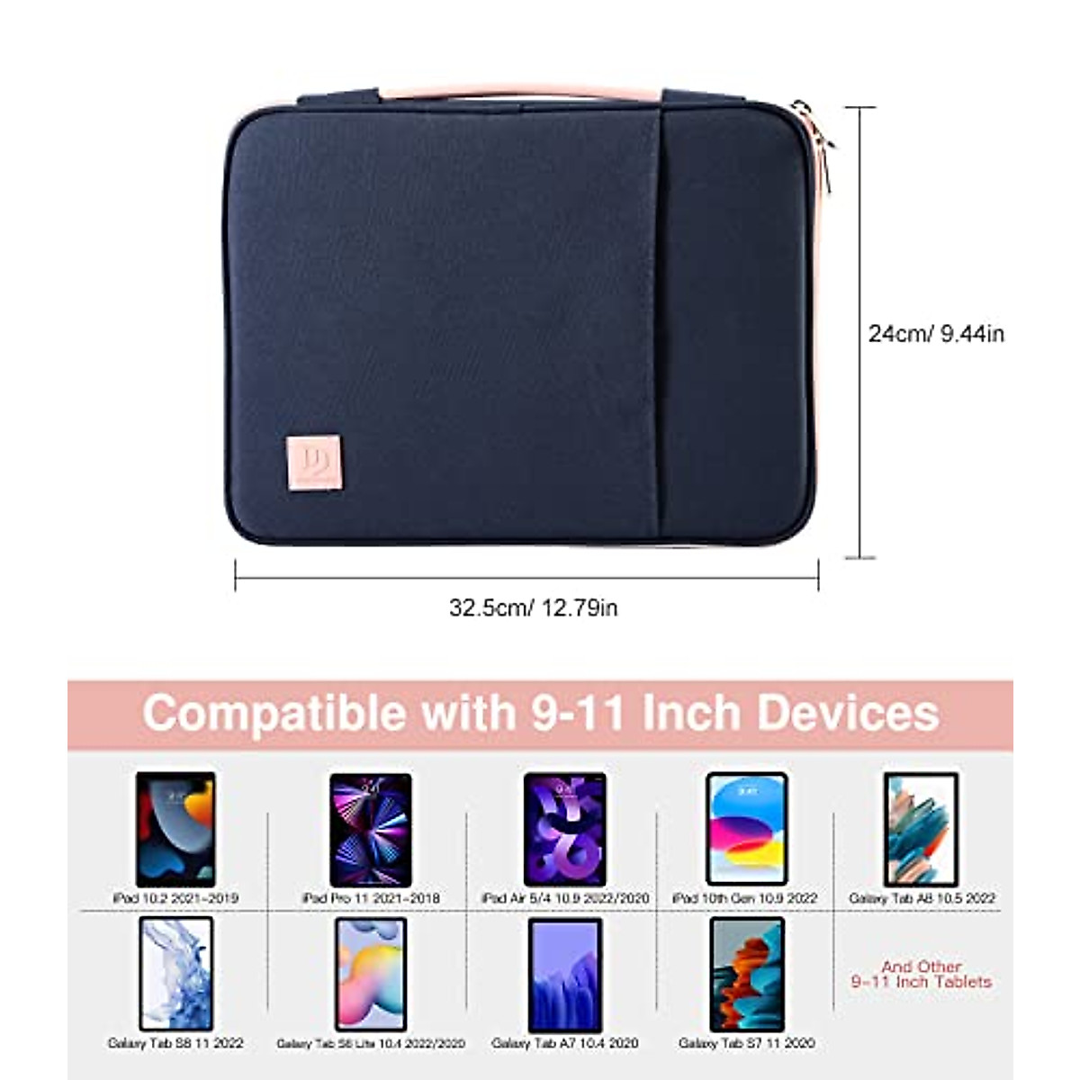 Dadanism 9-11 Inch Tablet Sleeve Bag Organizer Carrying Case for iPad Air 5/4 10.9", iPad 10th Gen 10.9 2022, iPad Pro 11 2022-2018, iPad 9/8/7th Gen 10.2, Galaxy Tab S9/A8/S8/S6 Lite, Indigo & Pink