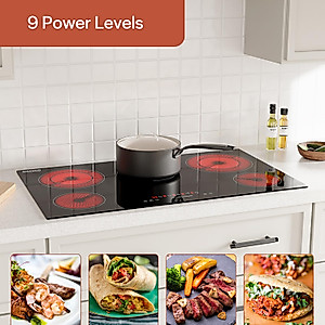 Empava Electric Stove Built in Radiant Ceramic Cooktop with Glass Smooth Surface 5 Burners with Dual Element and Warm Zone,7700W,220-240v Hard Wired, No Plug, ETL Certified, 36 inch, Black