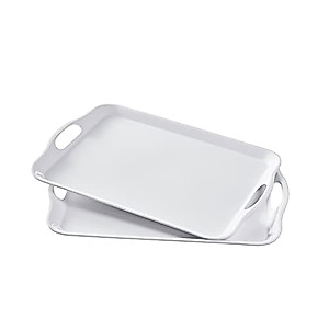 Blue Boat 16.5" x 11.5" Rectangular Serving Trays Set of 2 White,Light Weight Easy to Clean Sturdy Stackable Melamine Serving Tray with Handle, Fruit, Snacks, and Desserts Trays