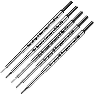5 Genuine Intrepid Fine Ballpoint Refills for Paper mate Lubriglide, Aspire, PhD,PhD Ultra Ballpoint Pens and Schneider pens that take Express 225, (Bulk Packed) (BLACK)