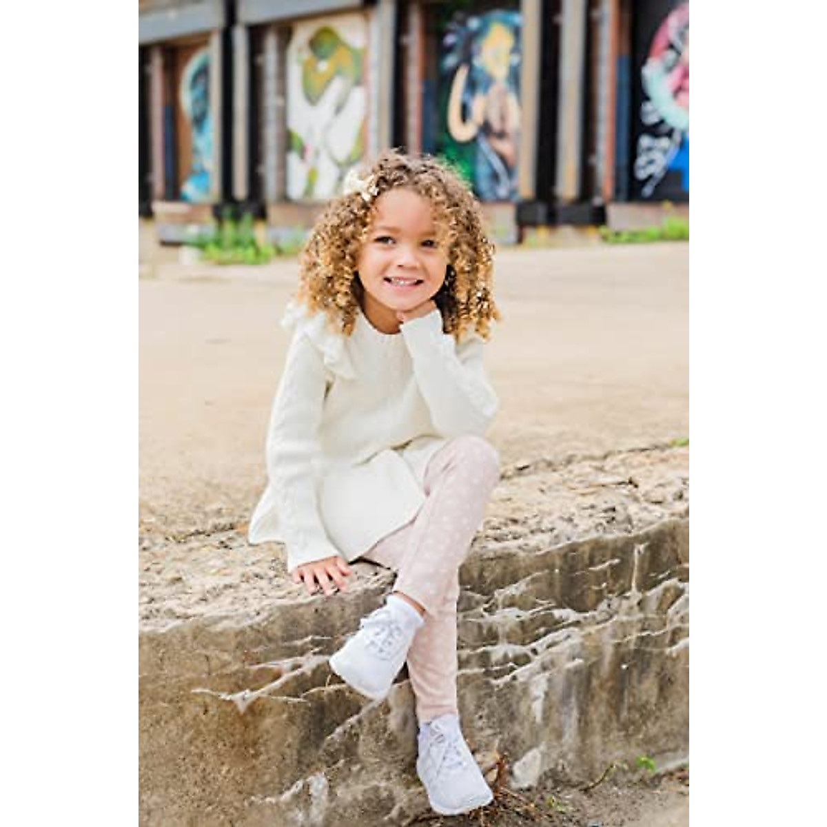 Laura Ashley Baby Girl Leggings & Knitted Long Sleeve Peplum Tunic Top, Cotton Knit & Floral Fall Outfit, Ivory/24 Months