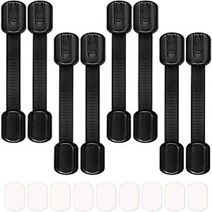 8 Pack Black Child/Baby Safety Cabinet Locks - Maveek Adjustable Strap Baby Proof Latches with No Trapped Fingers for Cupboard/Drawers/Closet/Toilet Seat/Oven and Fridge, Free 9 Extra Adhesive Pads
