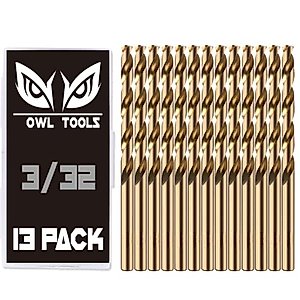 Owl Tools 3/32" Inch Cobalt Drill Bits - 13 Pack of M35 Cobalt Drill Bits with Storage Case - Perfect Drill Bits for Metal, Hardened & Stainless Steel, Cast Iron, and More!