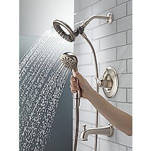 Delta Faucet Linden 17 Series Dual-Function Tub and Shower Trim Kit, Shower Faucet with 4-Spray In2ition 2-in-1 Dual Hand Held Shower Head with Hose, Stainless T17494-SS-I (Valve Not Included)
