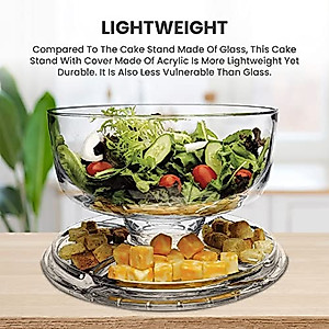Chef's Star Acrylic Cake Stand with Dome Cover 6 in 1 Multi-Functional Serving Platter and Cake Plate - 12 Inch Use as Desert Platter, Salad Bowl, Veggie Platter, Cake Holder, Nachos & Salsa Plate