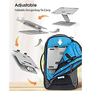 AboveTEK Laptop Stand, Adjustable Portable Computer Riser, Ergonomic Aluminum Notebook Desktop Holder for Desk, Compatible with MacBook Pro, Air, HP, Fits Up to 17 Inch Laptops, Silver