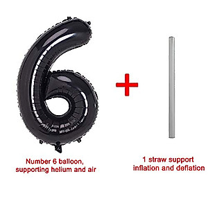 Black 6 Balloons,40 Inch Birthday Foil Balloon Party Decorations Supplies Helium Mylar Digital Balloons (Black Number 6)