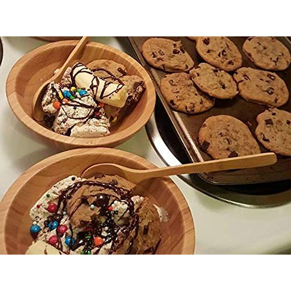 Lawei Set of 4 Bamboo Salad Bowls - 7 x 2.25 Inch Wood Serving Bowls Individual Meal Bowls Fruits, Salad, Pasta, Cereal, Rice and Snacks