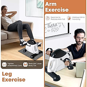 Mini Exercise Bike, AGM Under Desk Bike Pedal Exerciser Foot Cycle Arm & Leg Peddler Exerciser Machine with LCD Screen Displays (White)