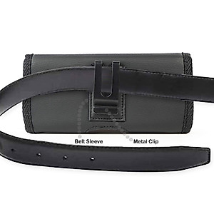 Case for Motorola Phone, Nakedcellphone Black Vegan Leather Horizontal Pouch [Metal Clip, Belt Harness, Magnetic Closure] for Moto ThinkPhone, Edge, Edge+, G Power 5G, G Play, Nokia C300/C110/G310