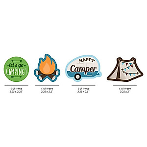 Happy Camper - Paper Straw Decor - Camping Baby Shower or Birthday Party Striped Decorative Straws - Set of 24