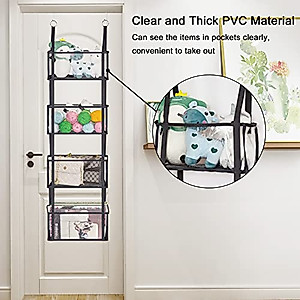 VERONLY Over The Door Hanging Pantry Organizer - Wall Mount Storage with 4 Large Clear Plastic Pockets & 2 Metal Hooks for Baby Kids Toys,Playroom,Nursery,Diapers,Bathroom,Kitchen,Dorm (Grey)