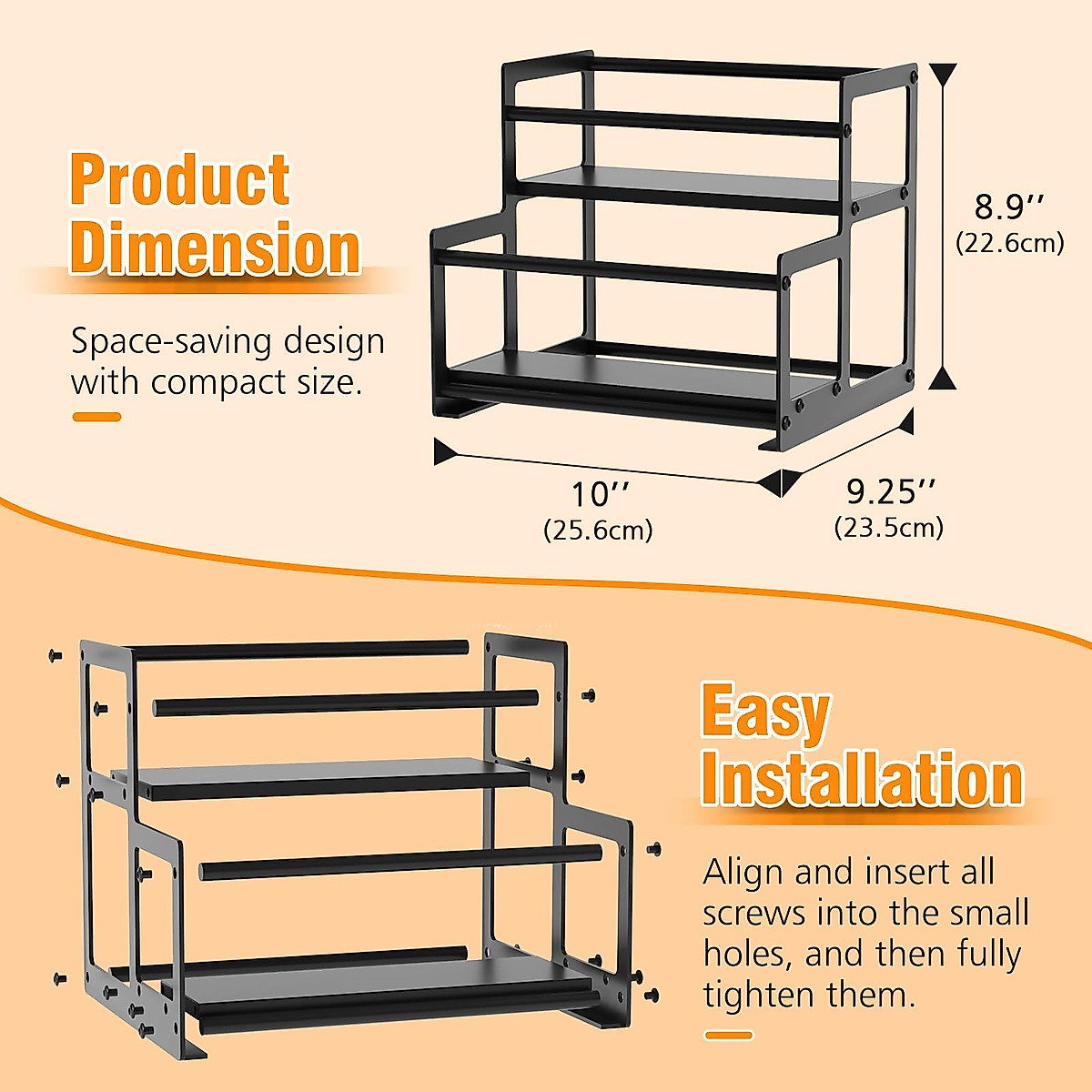 Gyykzz Coffee Syrup Rack Organizer, 2 Tier 6 Bottles Coffee Syrup Holder, Metal Syrup Stand for Coffee Bar, Syrup Bottle Storage for Liquor, Syrup, Wine, Dressing for Kitchen Coffee Countertop