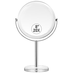 MIYADIVA 20X Magnifying Makeup Mirror,Double Sided 1X & 20X Magnifying Mirror with Stand,Tabletop Magnified Vanity Mirror with 360°Rotation for Bathroom or Bedroom 8 Inch