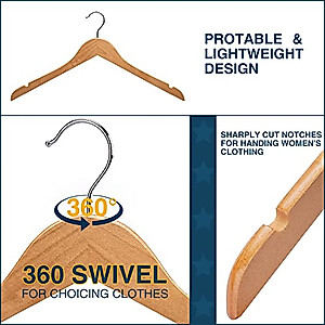 Ulimart Wooden Hangers Pack of 20 Wooden Shirt Hangers Durable Wood Hangers Ideal for Laundry & Everyday Use,Heavy Duty Hangers Clothes Hanger for Dress,Coats, Camisole,(Natural)