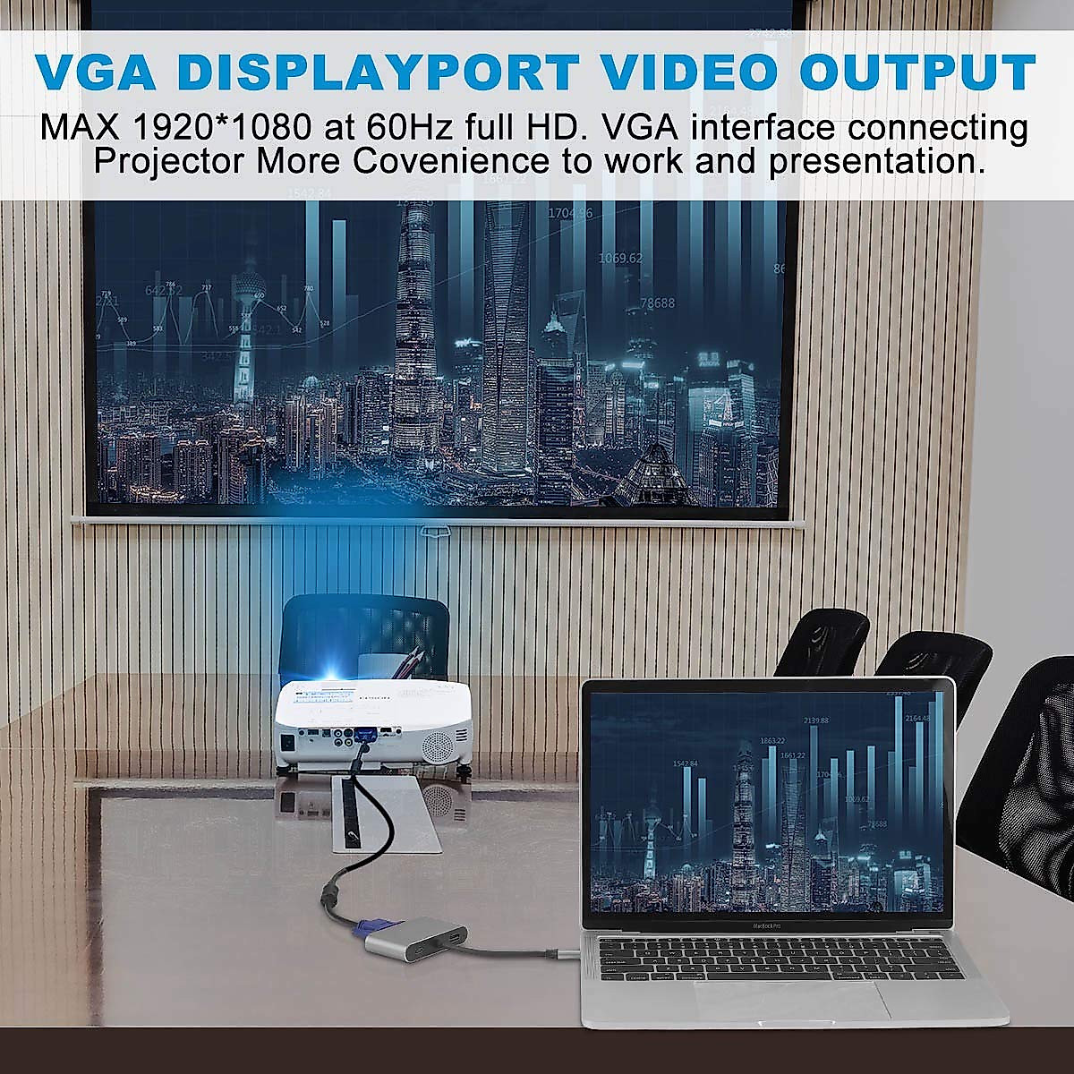 USB C Hub Type C 5 in 1 Hub to 4K HDMI, VGA, 1USB3.0Ports, with PD Charge