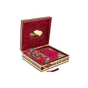 ihvan online Luxury Islamic Prayer Velvet Covered Gift Box, Deluxe 4 Piece Set with Elegant Velvet Covered Quran & Prayer Beads Tesbih & Prayer Rug, Ramadan & Eid Gift, Burgundy