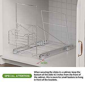 Beinline Pull Out Trash Can Under Cabinet with Removable Front Basket for Garbage Bag Storage, Cabinet Trash Can Pull Out Kit, Under Sink Trash Can Pull Out for 7-11 Gallon Trash Can(Not Include Can)
