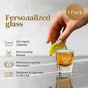 Custom Text Shot Glass - Engraved Personalized Shot Glasses For Weddings, Birthdays, Groomsmen and Party Favors - Unique Shot Glasses, Square Shot Glass Party Favors (1 Pack-2oz Square Shot)