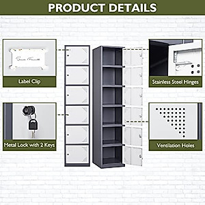 Metal Lockers for Employees - 71" Storage Locker Cabinet Large Employee Lockers with 6 Doors - 6 Tier Steel Lockers for Kids Bedroom, Gym, School, Office, Garage (6 Doors, White Grey)