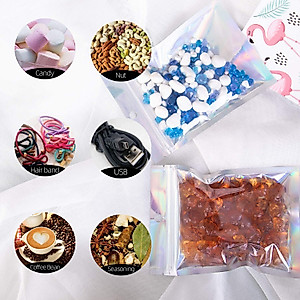 100 Pack Holographic Mylar Bags Smell Proof Resealable Pouch Bag Aluminum Foil Packaging Clear Front Ziplock Bag 2.8 x 3.9 inch for Food Jewelry