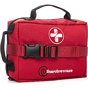 Surviveware Survival First Aid Kit - Emergency Preparedness at Home, Car, Office, Hiking, Camping & Outdoors Activities - 180 pcs Medical Supplies w/Removable MOLLE System & Labeled Compartments