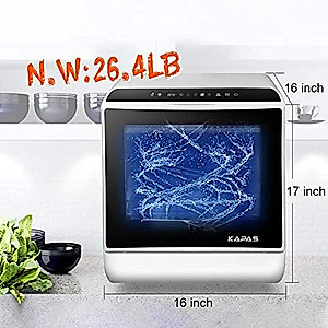 Portable Countertop Dishwasher, 5 Washing Programs, Built-in 3-Cups Water Tank, 3D Cyclone Spray, Fruit & Vegetable Cleaning with Basket, High Temperature, Air Drying - Lights, Faucet Adapter Included
