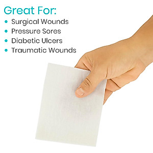 ViveCare Silver Calcium Alginate Wound Dressing - Sterile 4x4 Medical Gauze Pad - Wound Care for Burns, Cysts and Ulcer Treatment - Highly Absorbent Individual Patch - Non-Stick Padding