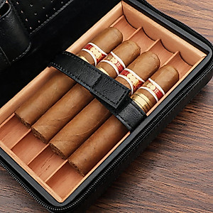 TISFA Cigar Humidor, Cedar Wood Travel Portable Leather Cigar Case, Removable Cedar Tray for 4 Cigars (Checkerboard Lattice)