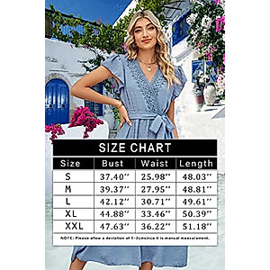EGRETLAC Women V Neck Haltter Sleeveless Boho Swiss Dot Dress, Elasticated Waist A Line Flowy Hem Long Dresses with Tie Blue