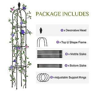 Lalahoni Garden Trellis for Climbing Plants Outdoor, Rustproof Plant Trellis Support for Potted Climbing Flowers Vegetable Vine Indoor Outdoor, 6ft Tall Obelisk Rose Garden Trellis Black 1pc