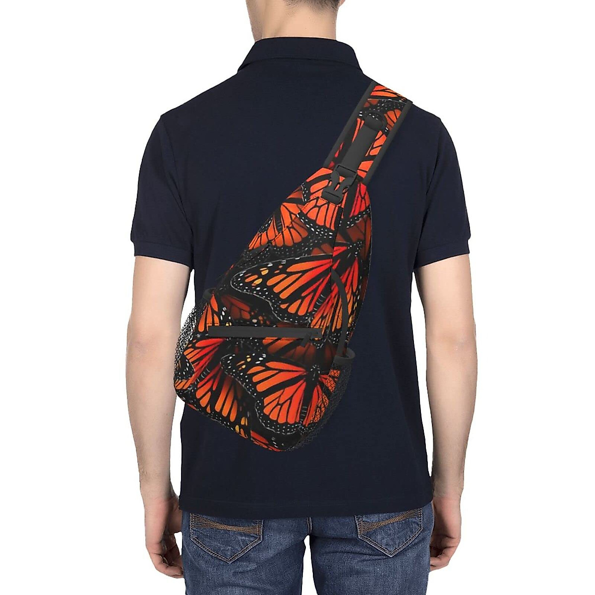 Hicyyu Monarch Butterflies Outdoor Crossbody Shoulder Bag For Unisex Young Adult Hiking Sling Backpack